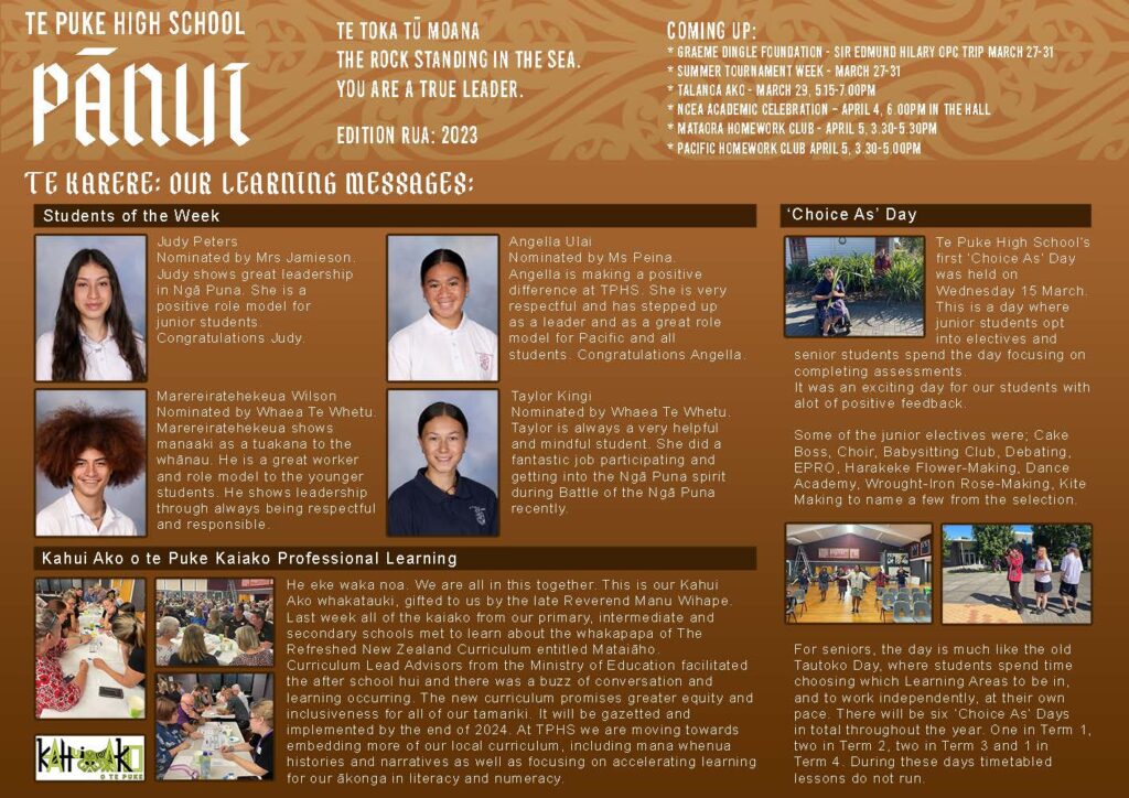 Panui Edition 2 2023 – Te Puke High School